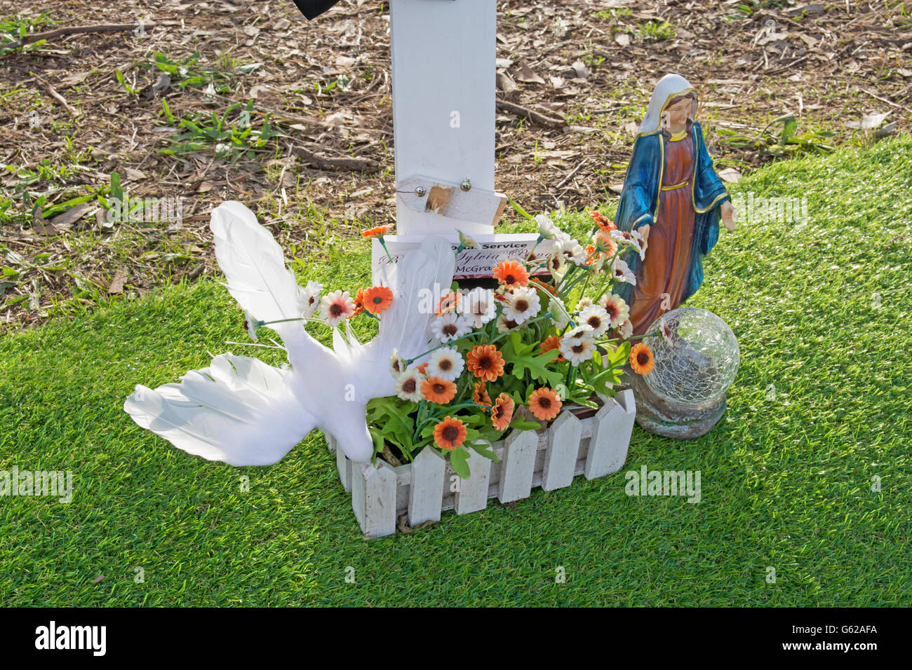 Detail of a Roadside Memorial for a vehicle Crash Victim Stock Photo ...