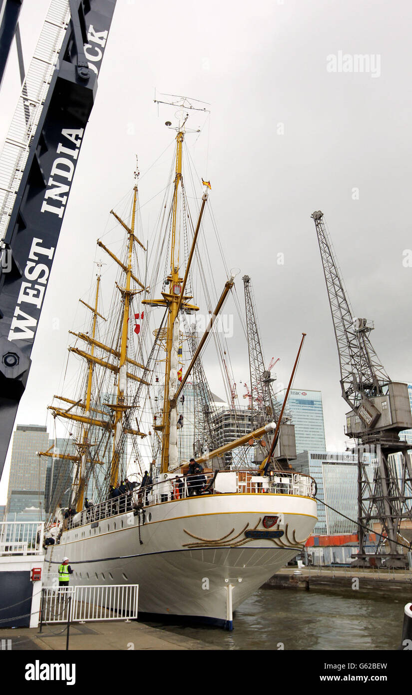German tall ship Gorch Fock on the River Thames at West India Dock in ...