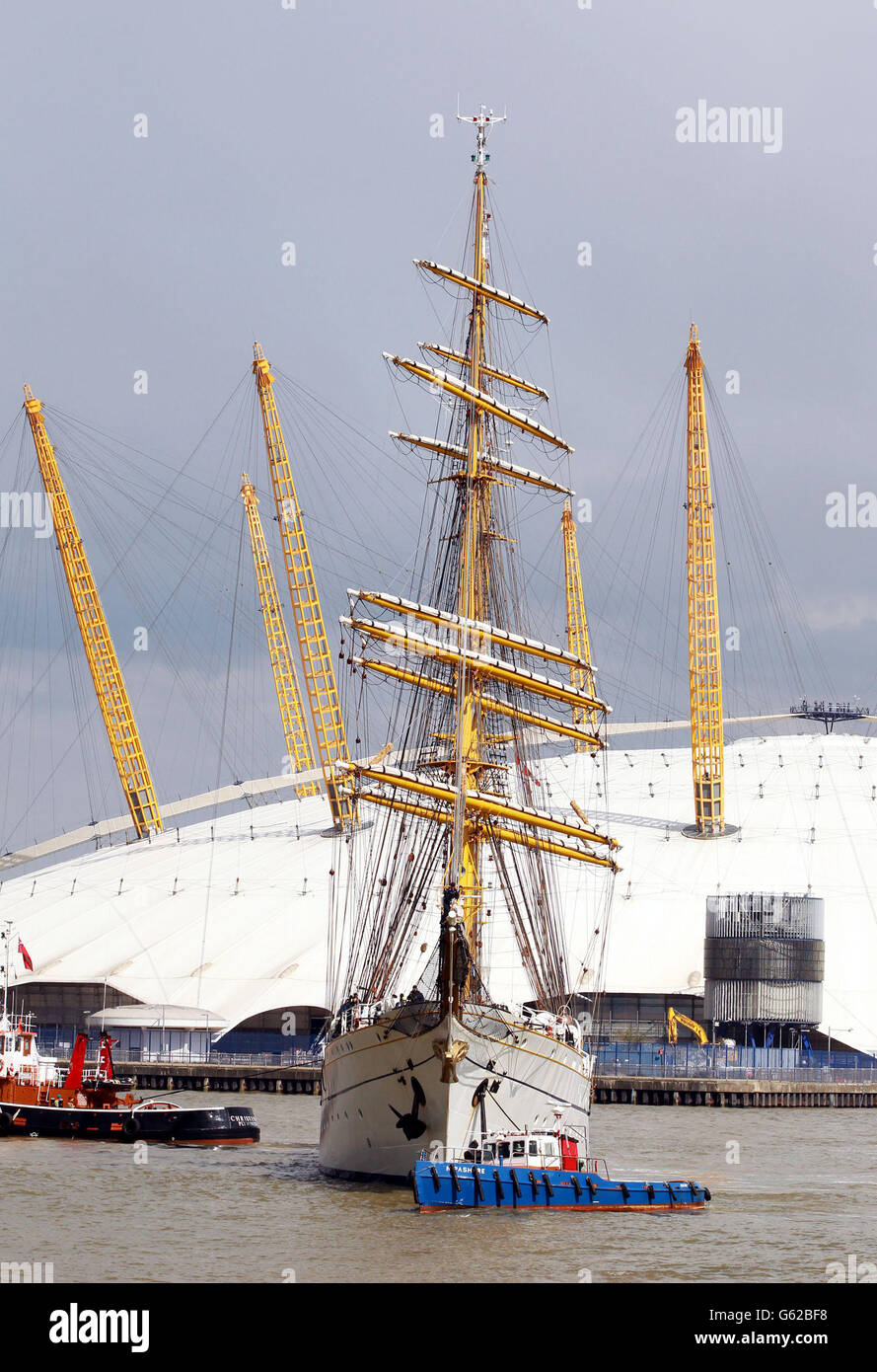 German tall ship Gorch Fock on the River Thames at West India Dock in ...