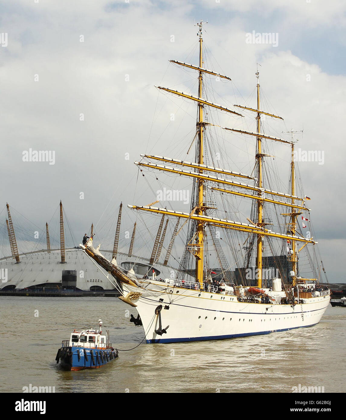 German tall ship Gorch Fock on the River Thames at West India Dock in ...