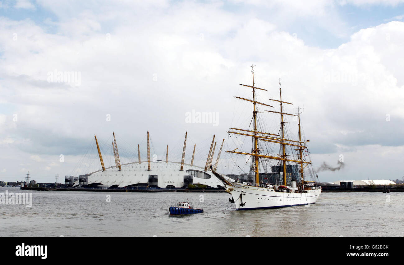 German tall ship Gorch Fock on the River Thames at West India Dock in ...
