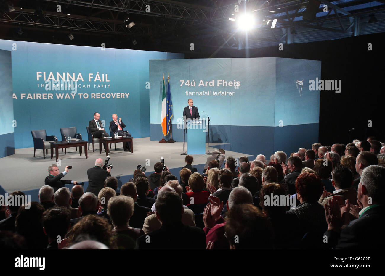Fianna Fail leader Michael Martin addresses party members during the party's annual ard fheis at ...