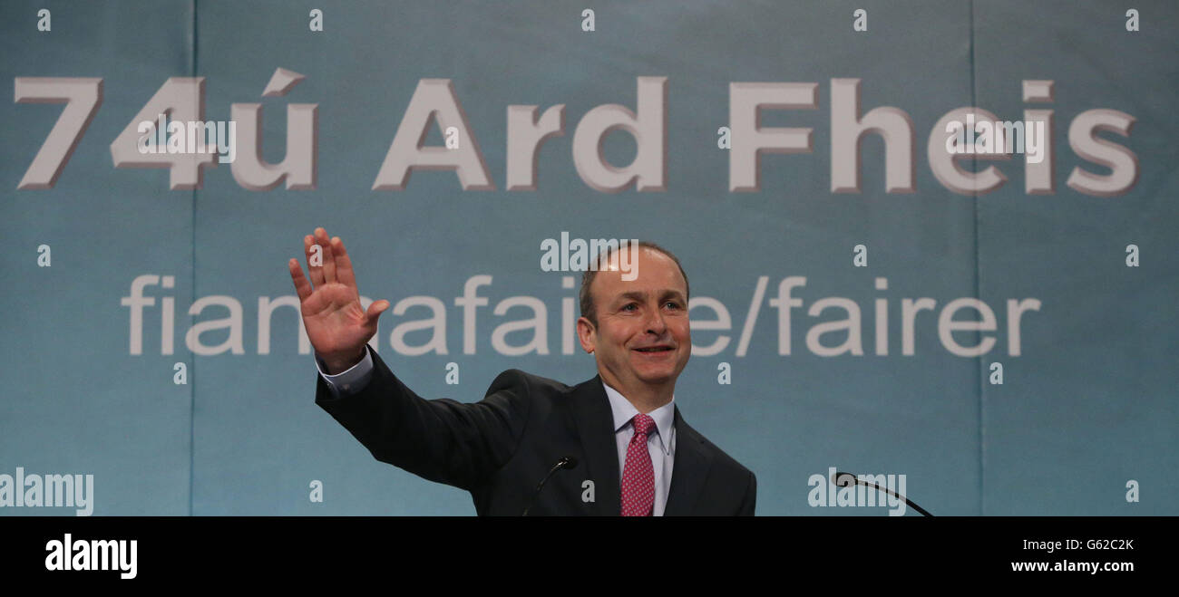 Fianna Fail leader Michael Martin addresses party members during the party's annual ard fheis at ...