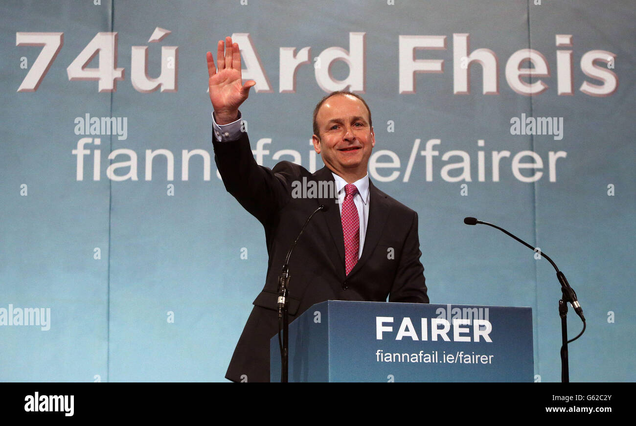 Fianna Fail leader Michael Martin addresses party members during the party's annual ard fheis at ...