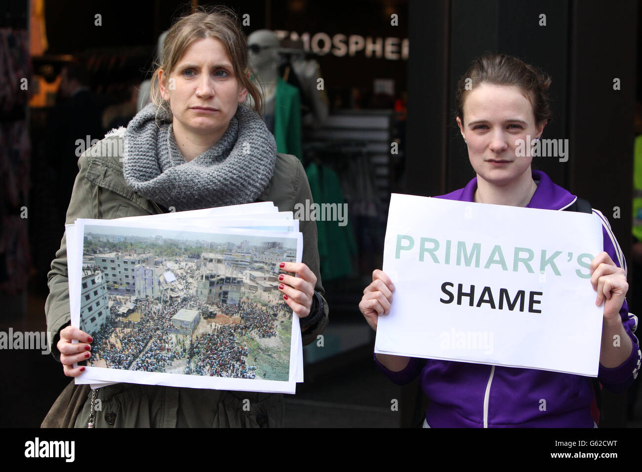 Protestors demonstrate outside the Primark store on Oxford Street ...