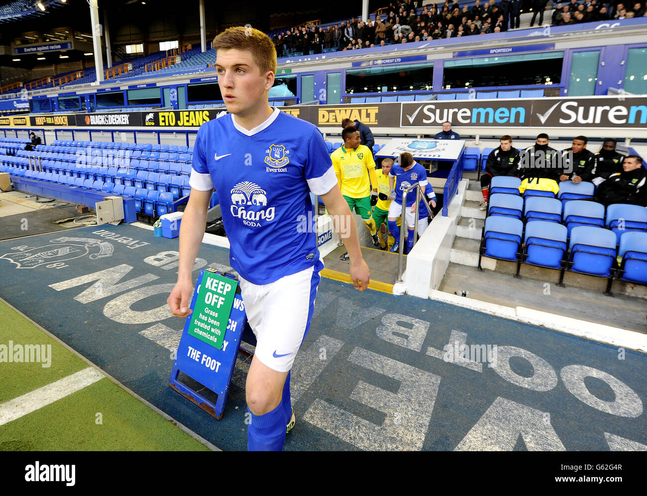 Everton's George Waring makes his way from the tunnel prior to kick-off ...