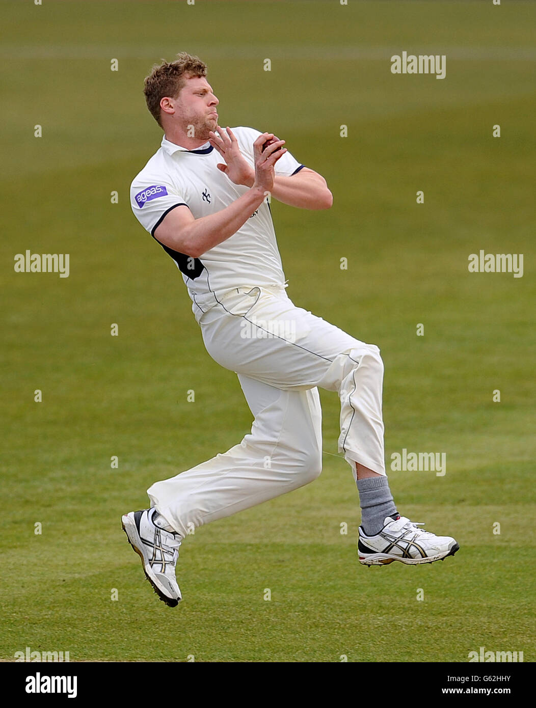 Hampshire's David Balcombe bowls during the LV=County Championship ...