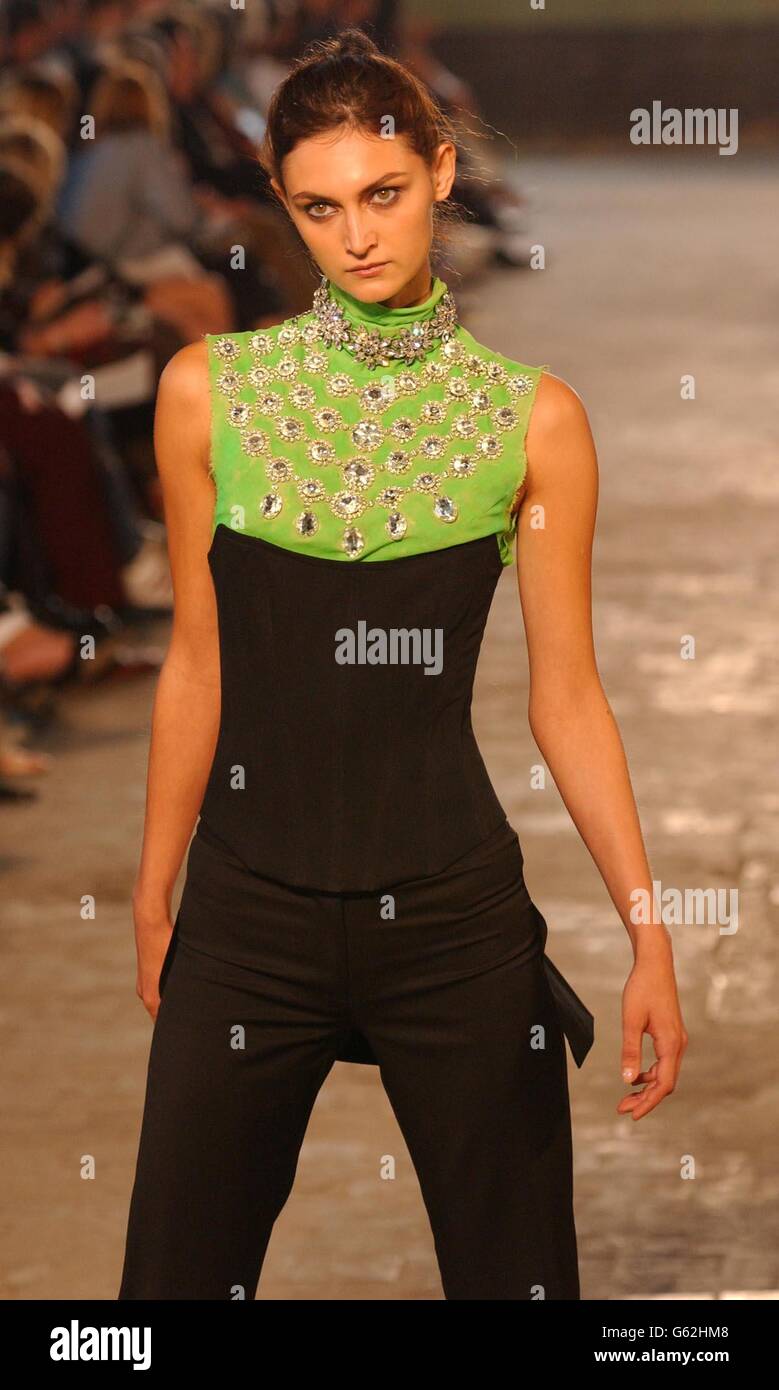 A model wearing a creation from designers Fake London as part of London ...