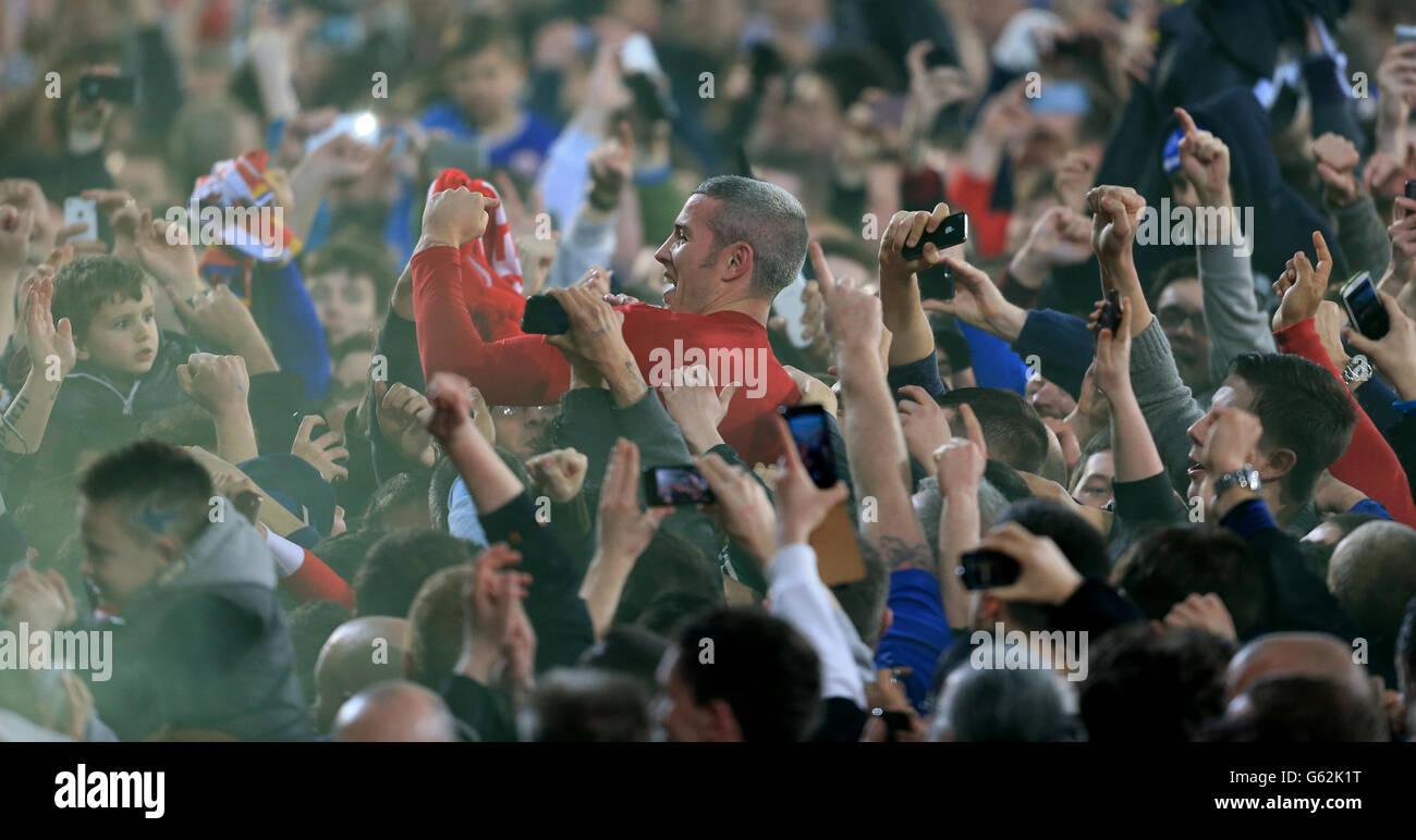 Charlton athletic fans in the at the cardiff city stadium hi-res stock ...