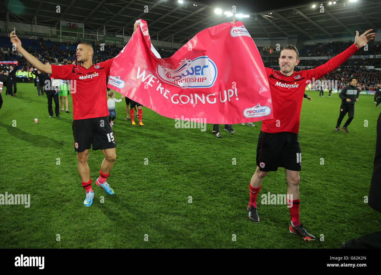 Cardiff City's Rudy Gestede (left) and Craig Noone celebrates gaining ...