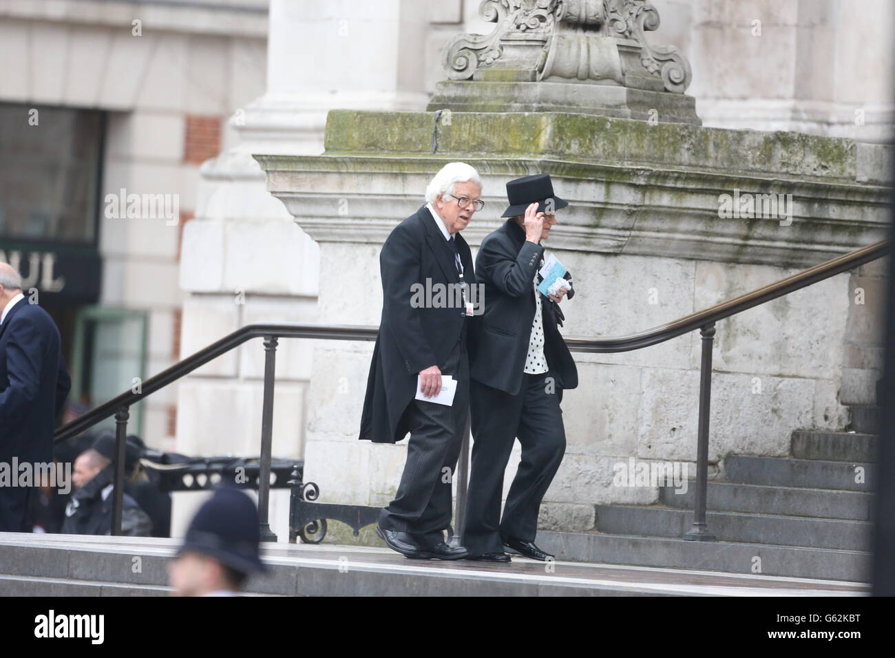 Geoffrey howe arrives for the funeral service of baroness thatcher hi ...