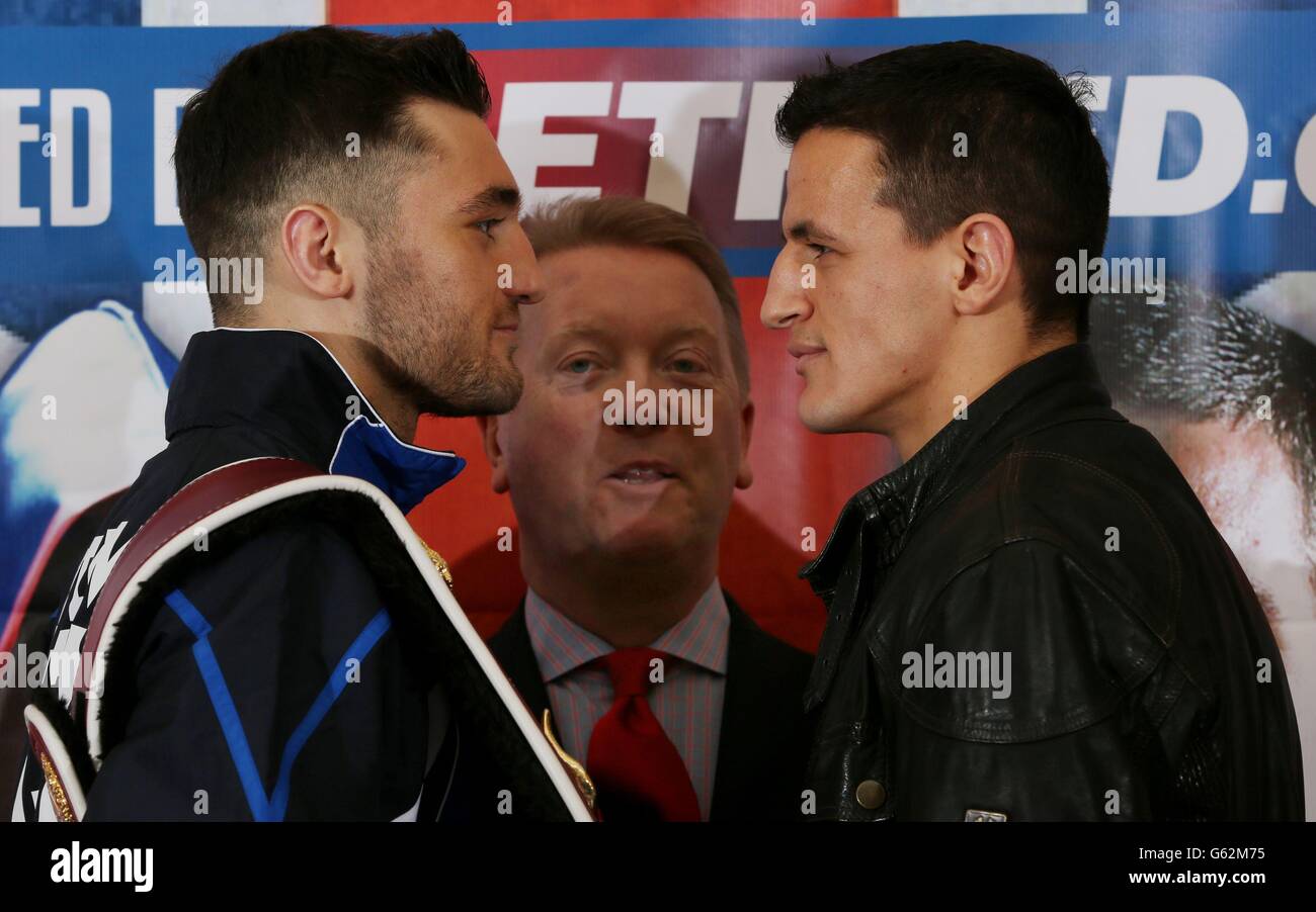 Great Britain's Nathan Cleverly (left) poses with Germany's Robin ...