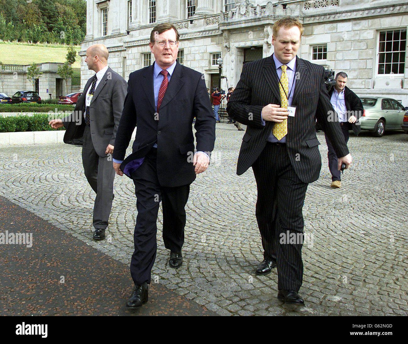 Stormont First Minister David Trimble with press officer Martin ...