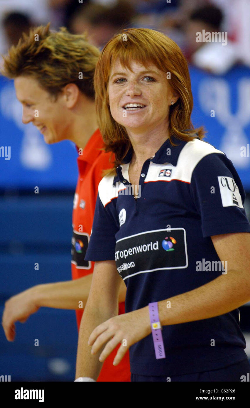 Actress Patsy Palmer taking part in the celebrity Netball Sevens match ...