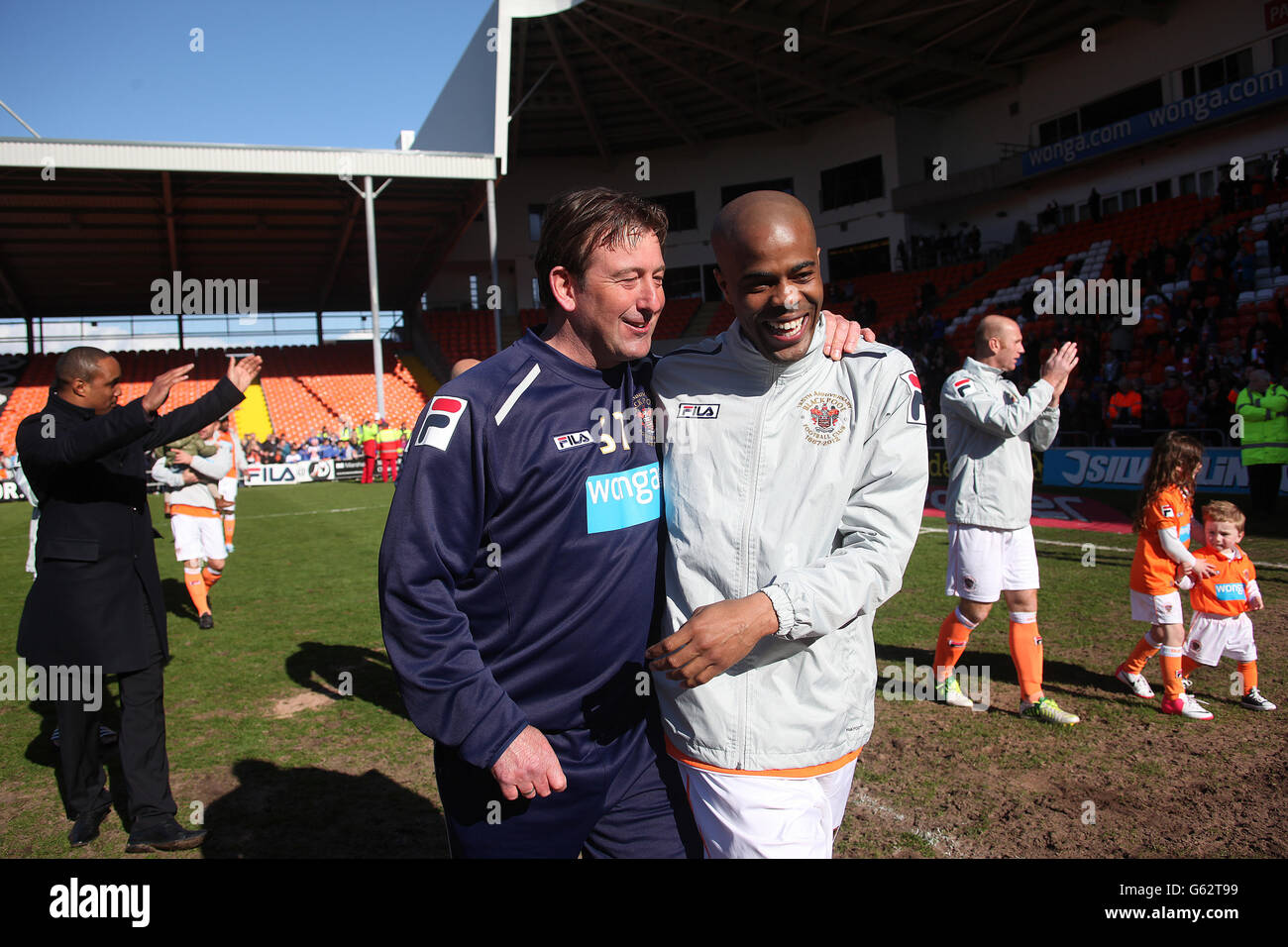 Blackpool's assistant manager Steve Thompson and winning goal scorer ...