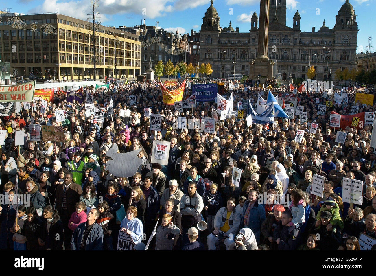 Demonstrators gather in Glasgow's George Square to protest against ...