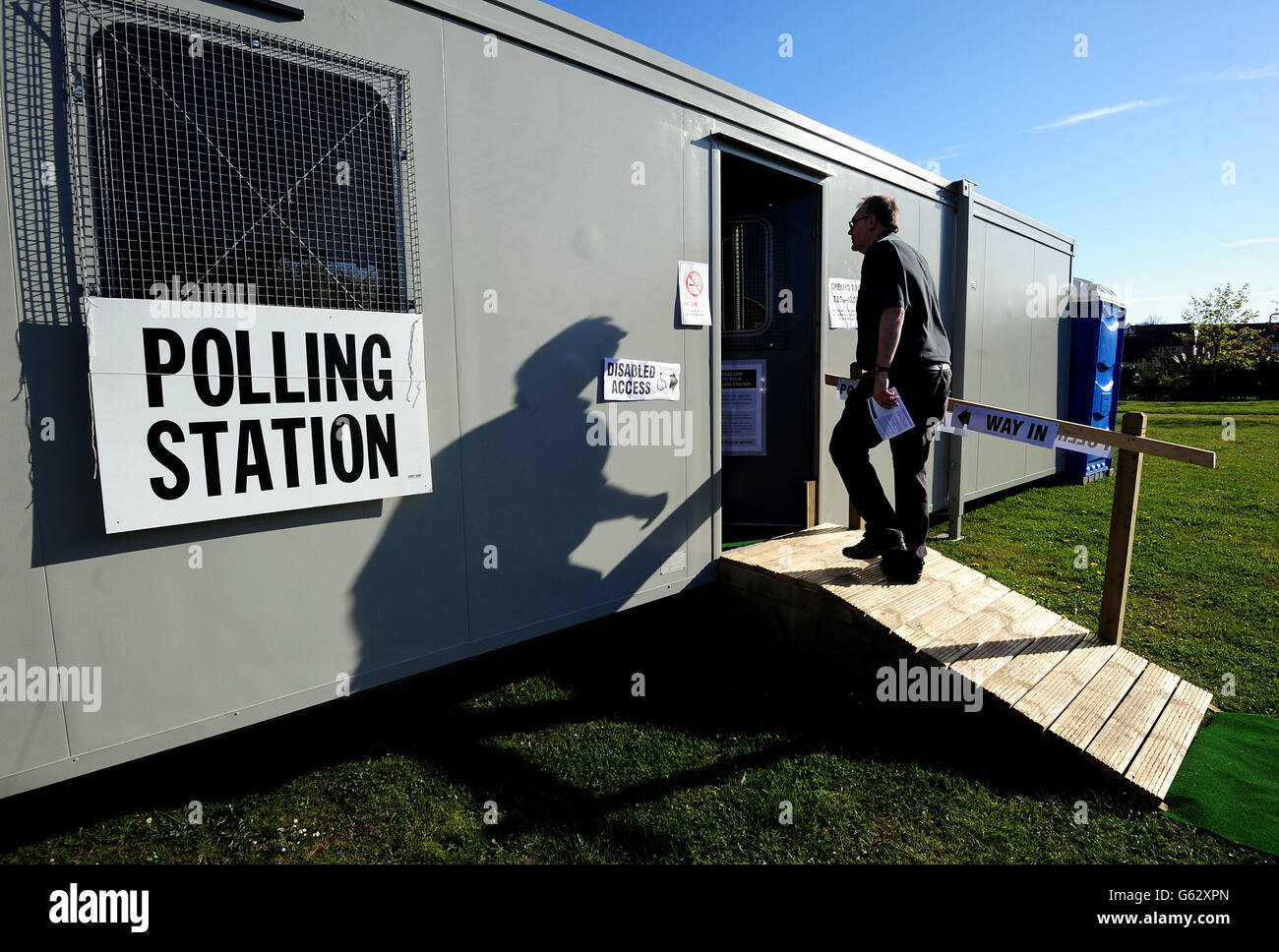A man arrives at a temporary polling station, Durham Close, Fazeley ...