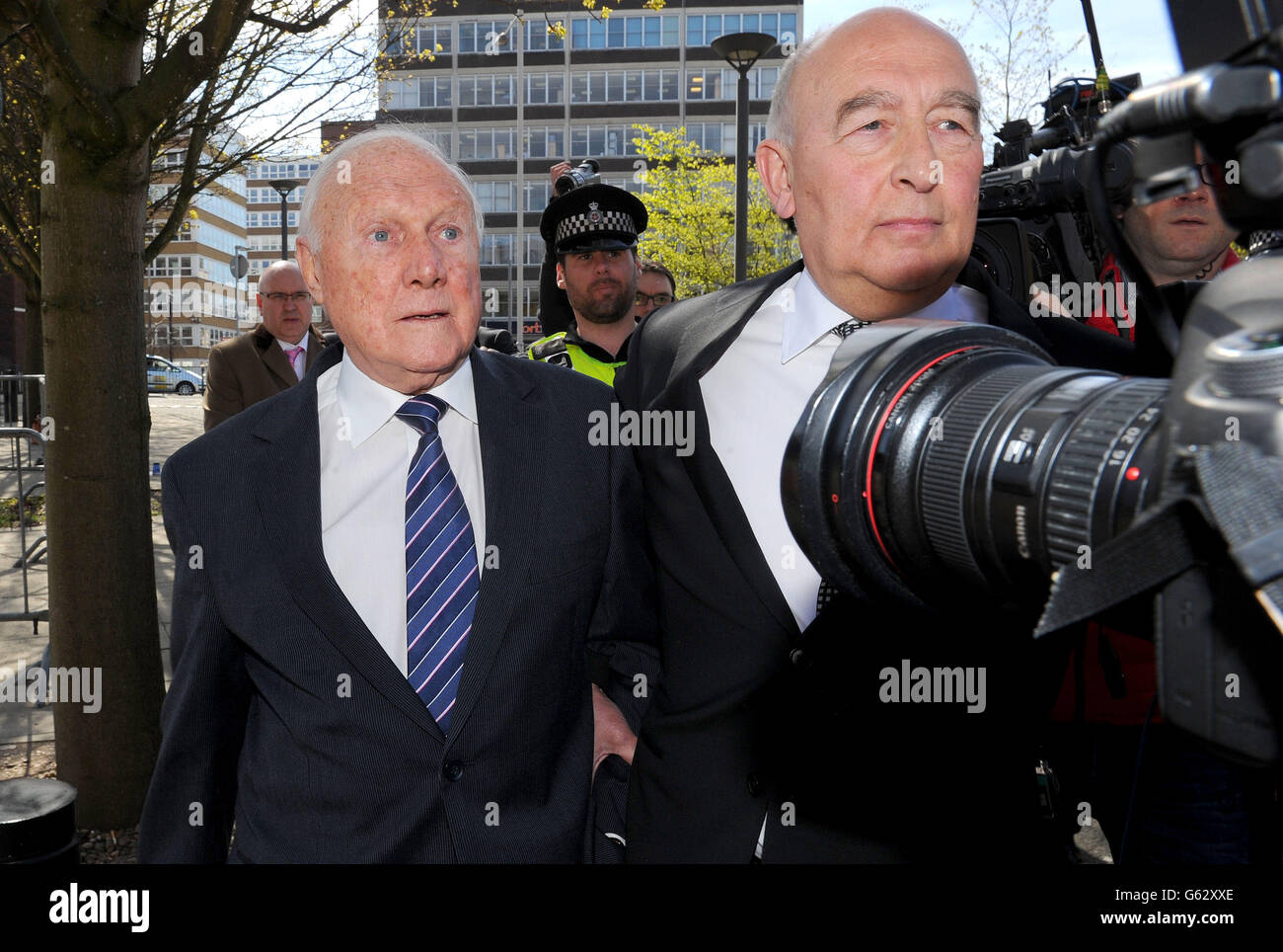 Veteran BBC broadcaster Stuart Hall, with solicitor Maurice Watkins ...