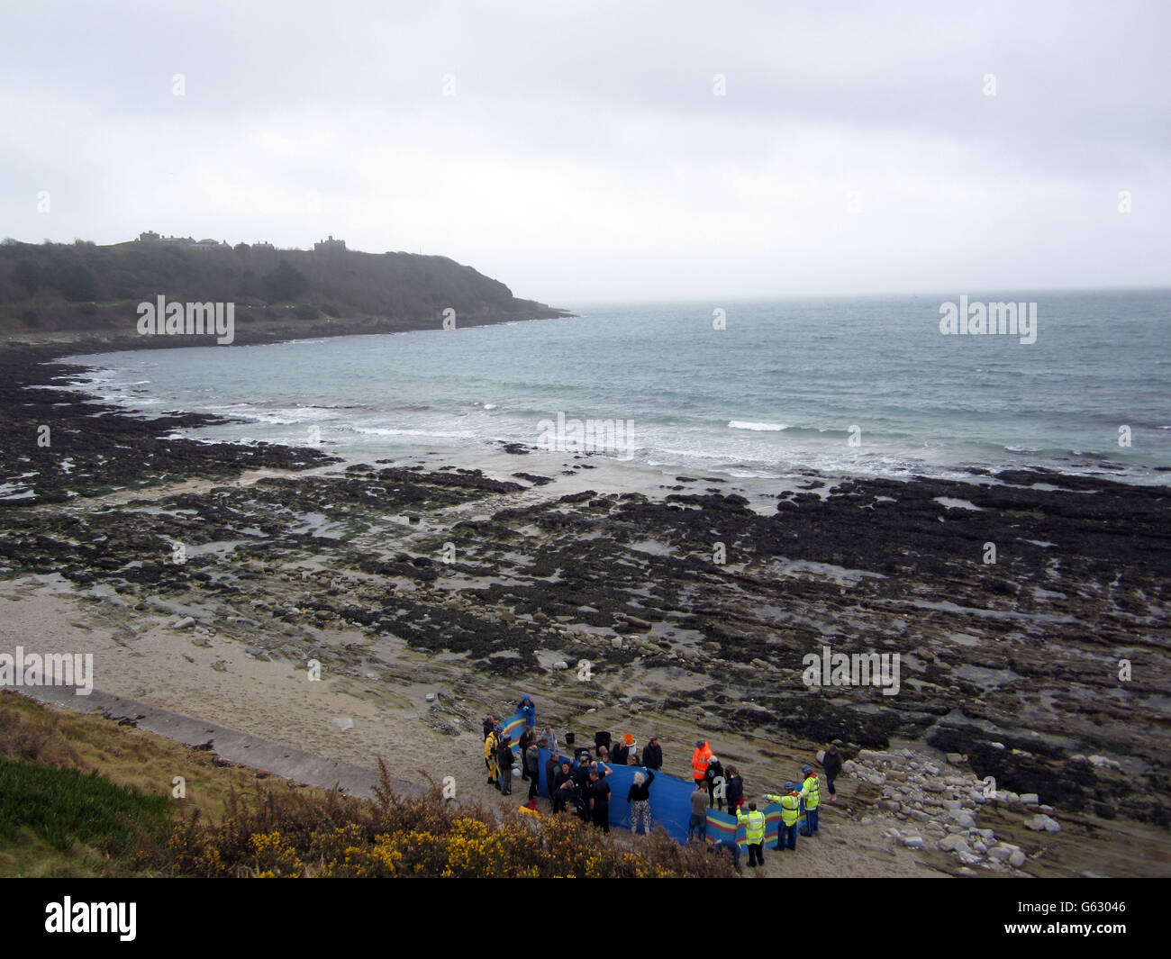 A general view of the scene at Castle Beach in Falmouth, Cornwall ...