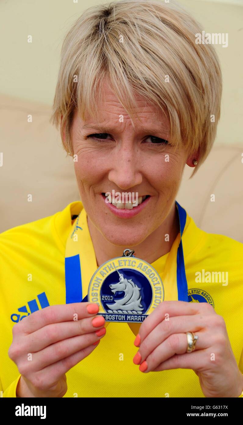 Tricia Bunn at home in Tamworth, after competing in the Boston Marathon ...
