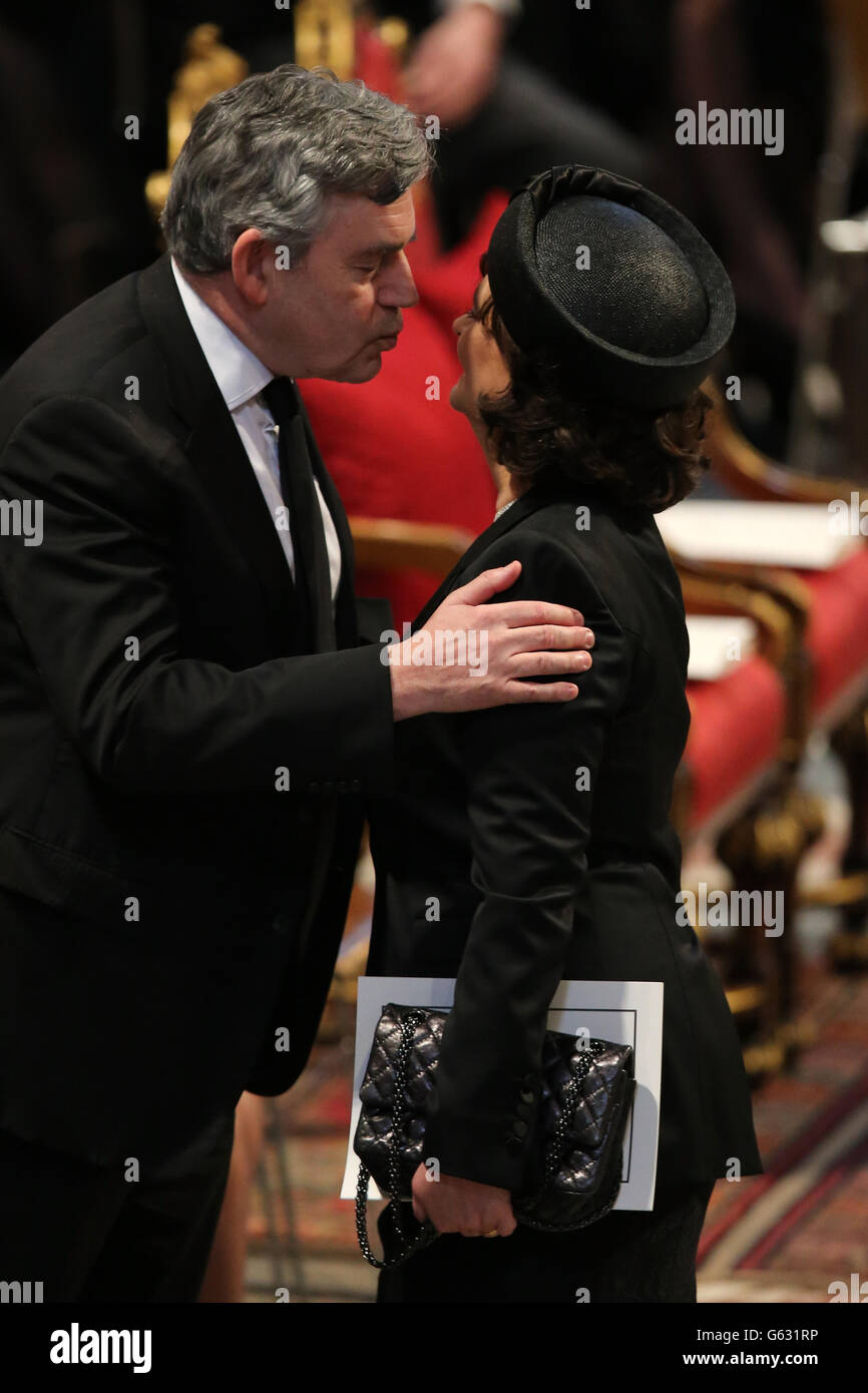 Former Prime Minister Gordon Brown and Cherie Blair attends the funeral ...