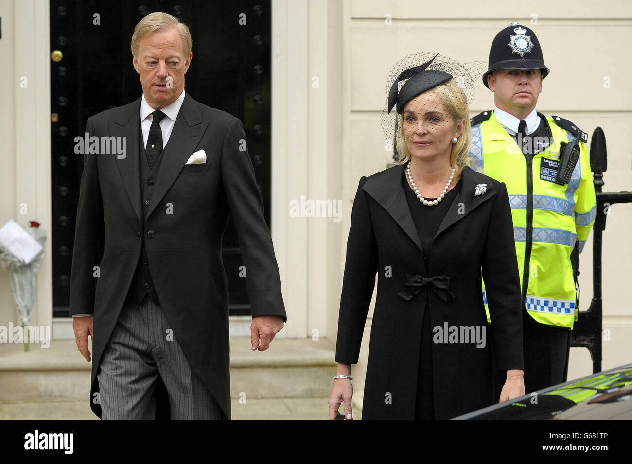 Mark Thatcher with his wife Sarah leave the home of Baroness Thatcher ...