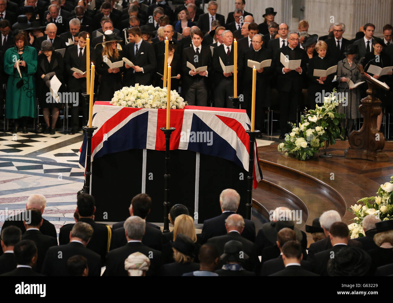 The coffin and floral tribute during the funeral service of Baroness ...