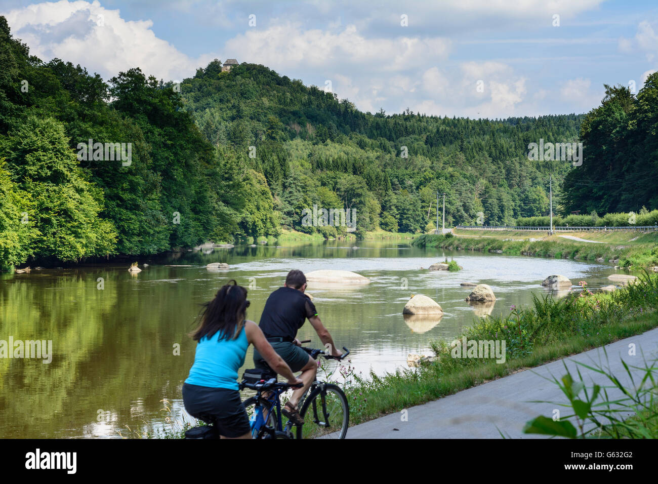 river Regen, bike path near Marienthal, Stockenfels Castle, Regenstauf ...