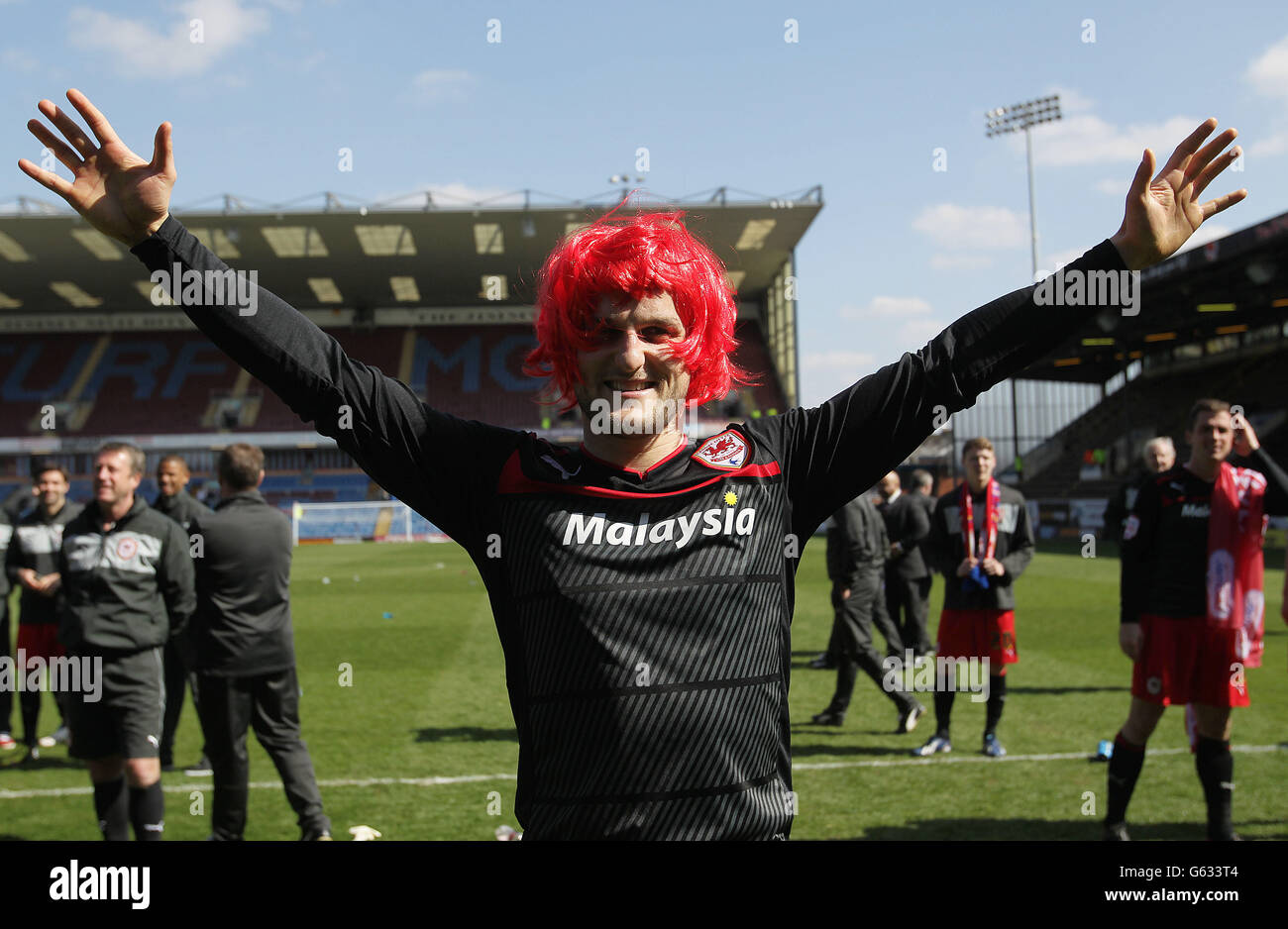 Cardiff City's goal scorer Craig Conway celebrates at the end of the ...