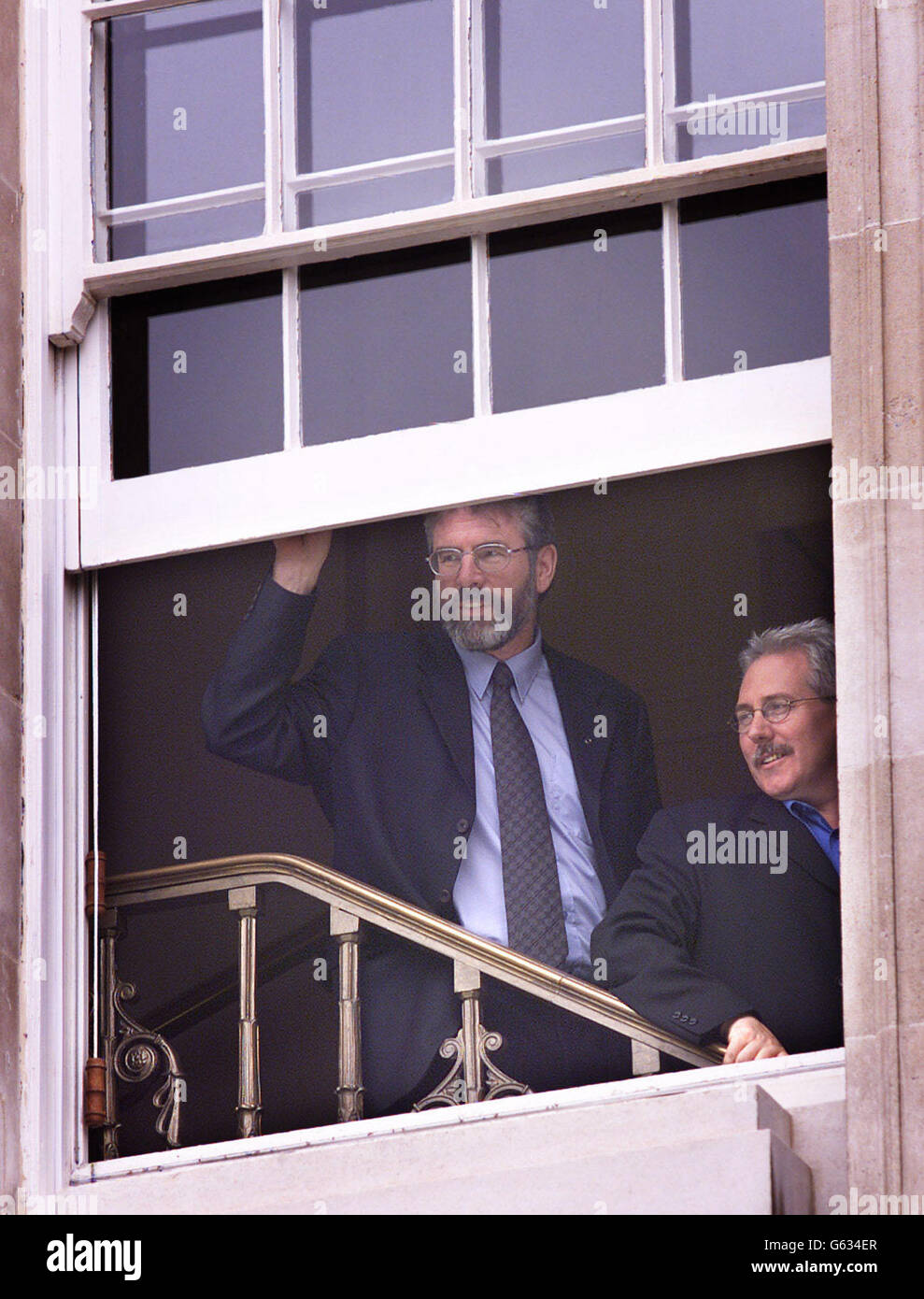 Sinn Fein President Gerry Adams (left) with his press officer Richard ...