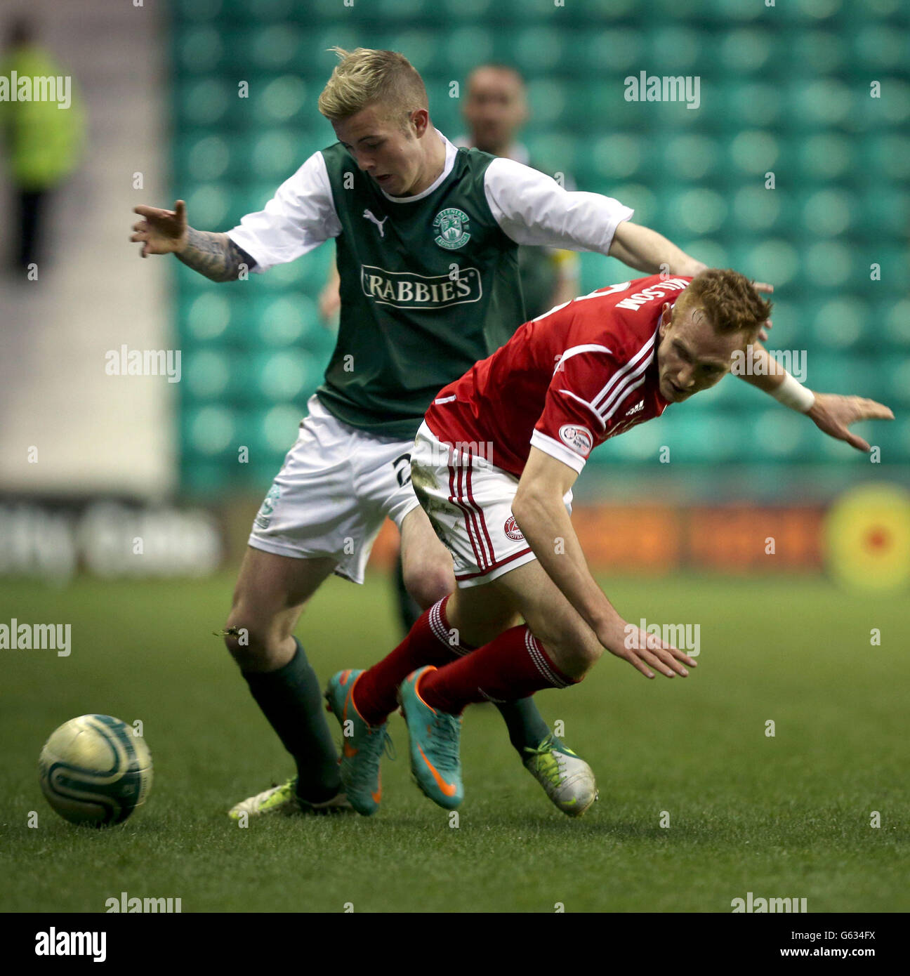 Hibernian's Danny Handling holds off Aberdeen's Robert Milsom during ...