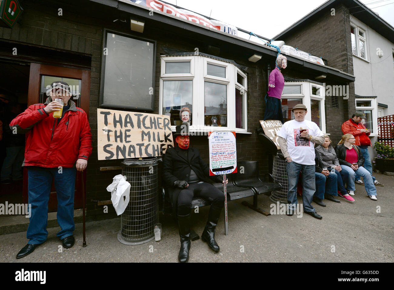 An effigy of Baroness Thatcher hangs near the Goldthorpe Union Jack ...
