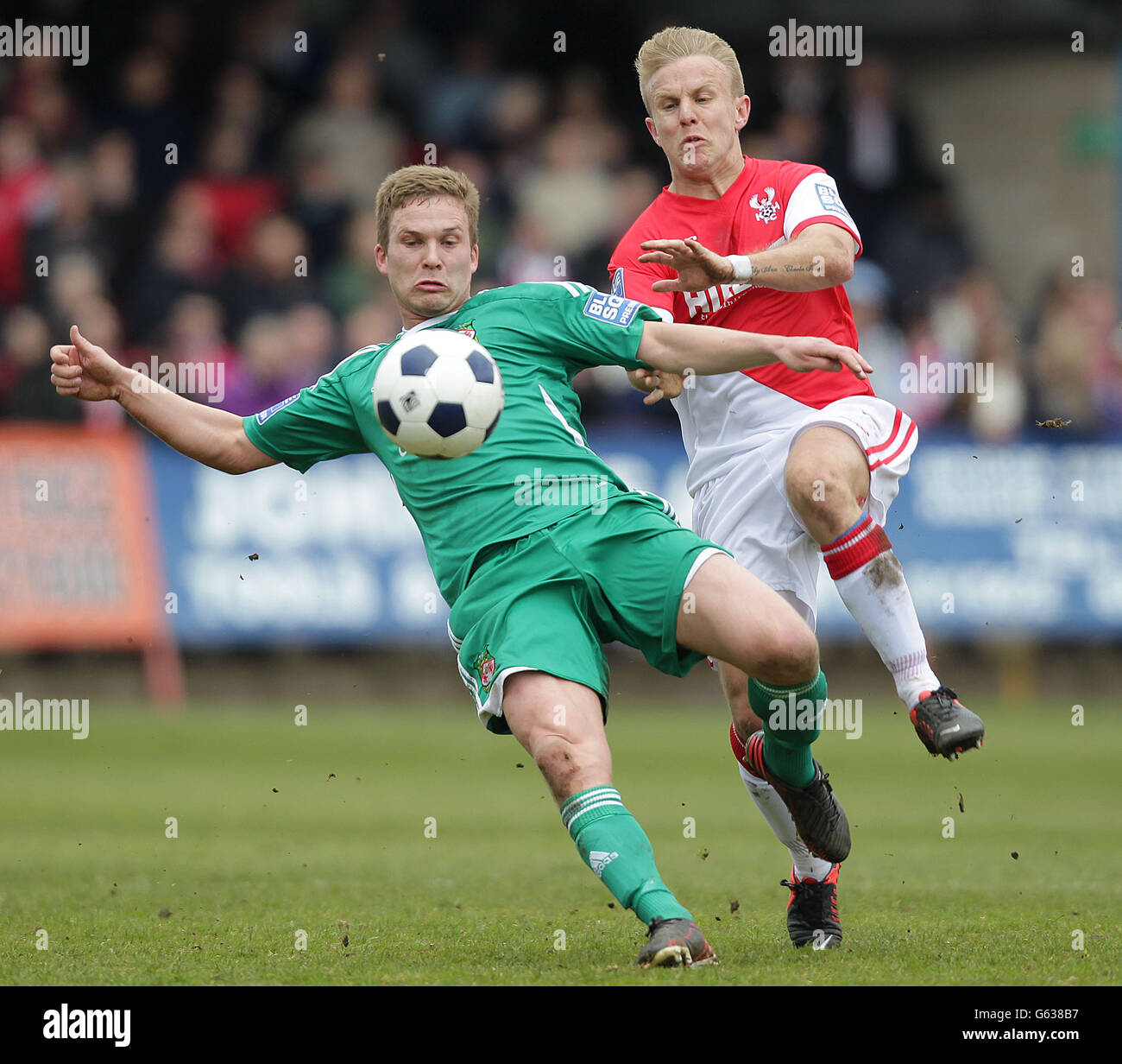 Kidderminster Harriers' Danny Jackman and Wrexham's Jay Harris (left ...