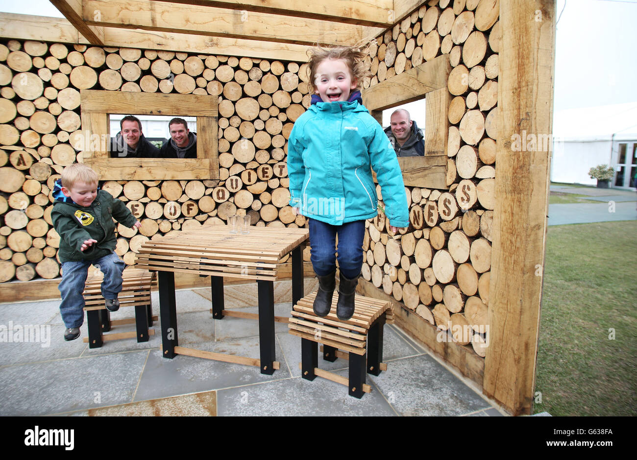 Jude and Evie Woolford (front left to right) from Leeds plays at an ...