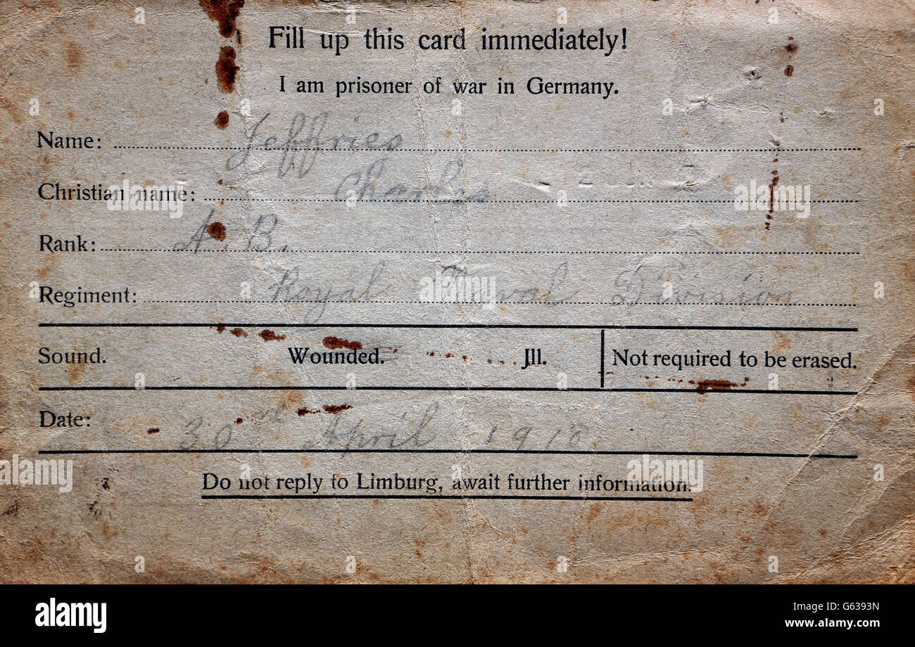 First World War soldier's postcard emerges Stock Photo - Alamy