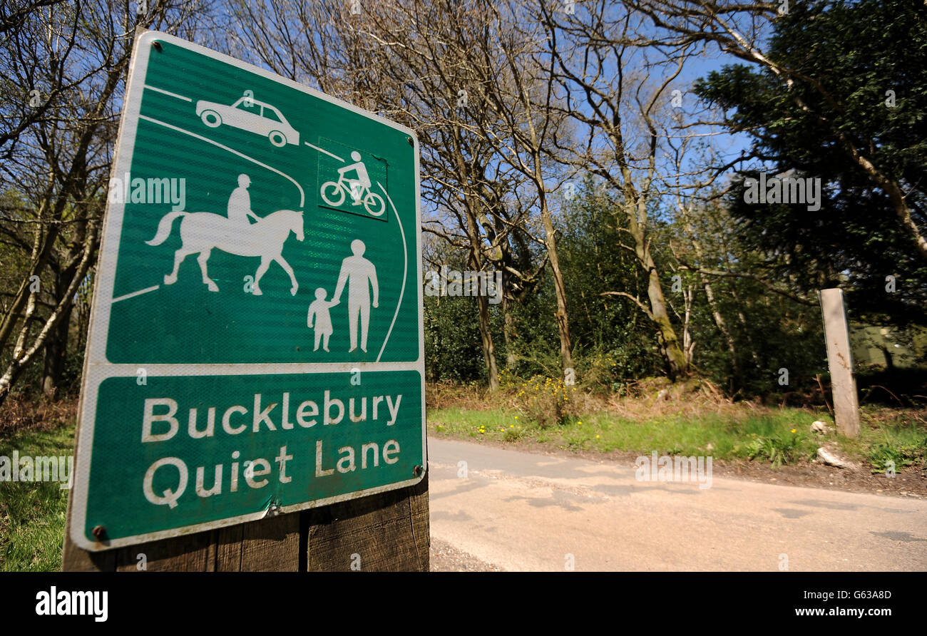 General view of a sign for the Bucklebury Quiet lane, which cuts ...