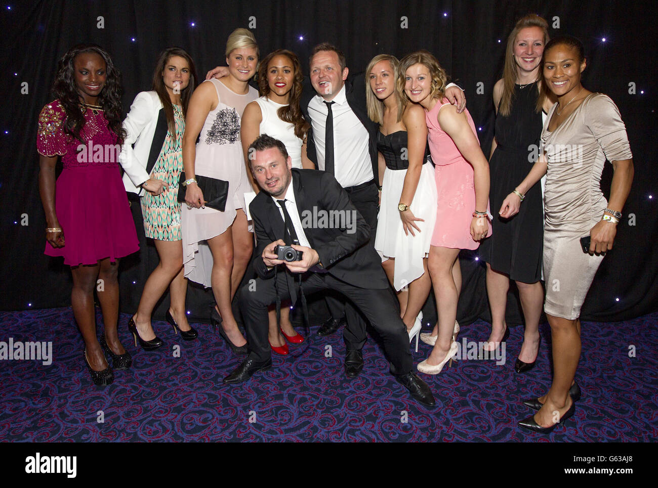 A guest (front) with (left to right) Eniola Aluko, Claire Rafferty ...