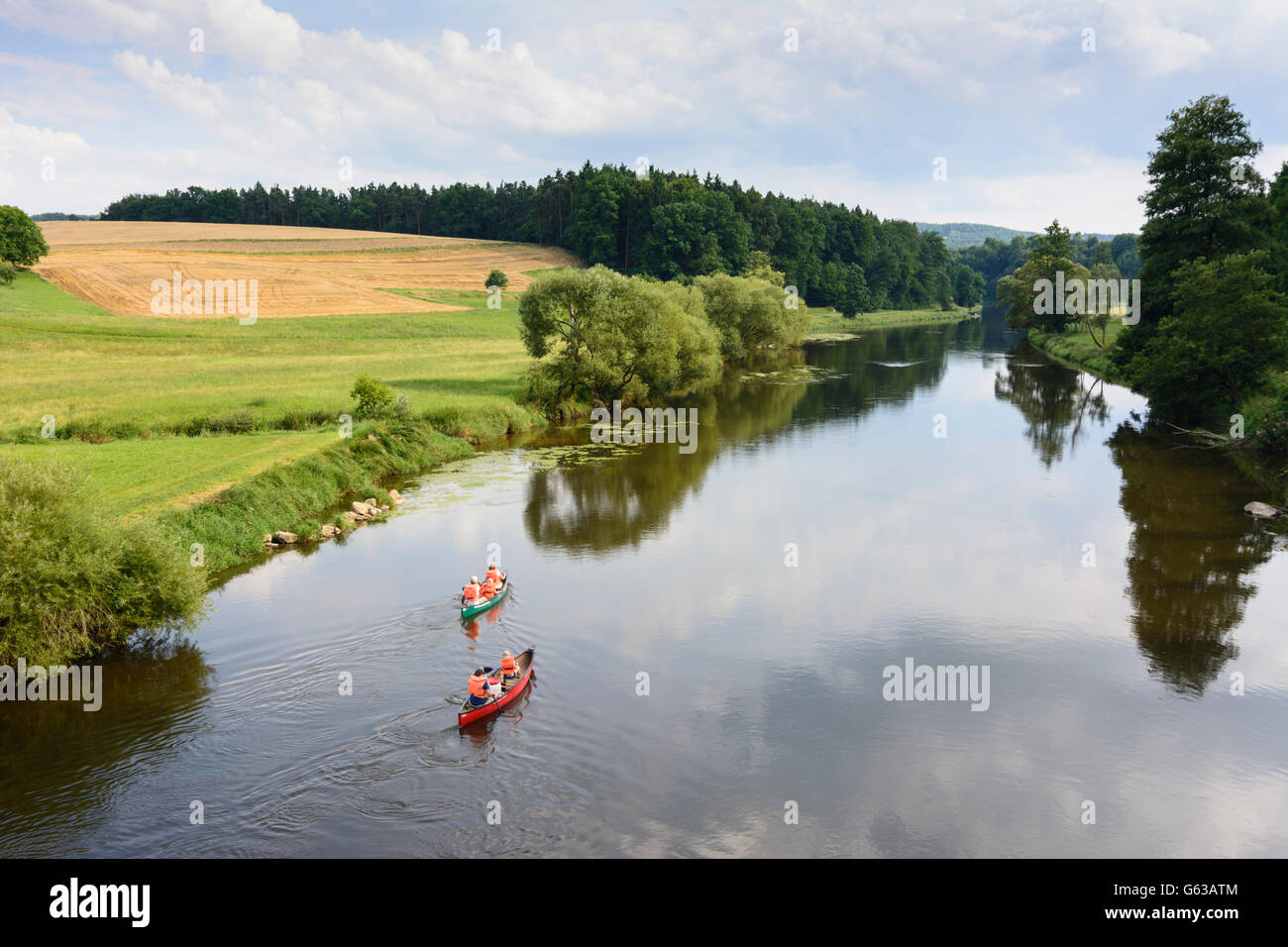 river Regen, paddlers, Roding, Germany, Bayern, Bavaria, Oberpfalz ...