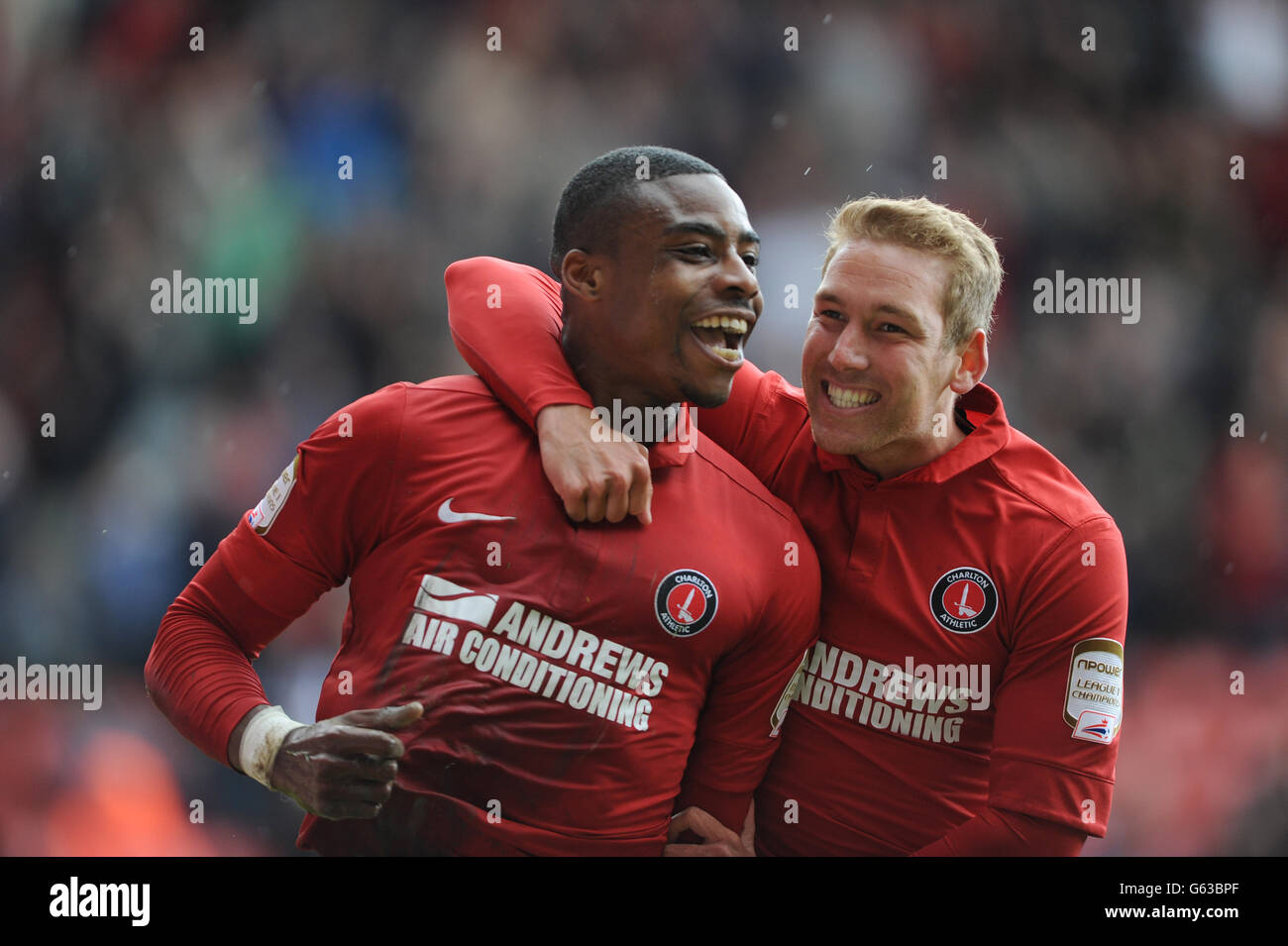 Charlton Athletic's Jonathan Obika (left) celebrates scoring his teams ...