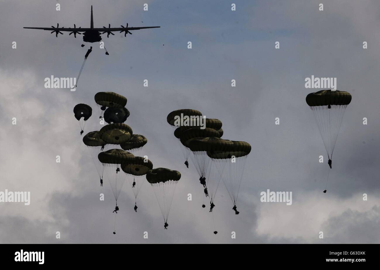 2 Para parachute from a C13 Aircraft near Braid Fell in Scotland, ahead ...