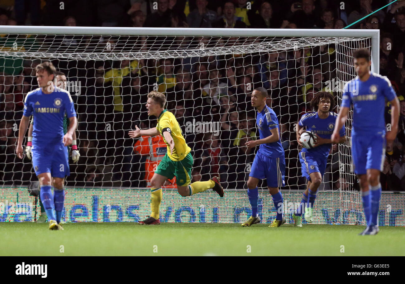 Norwich City's Cameron McGeehan celebrates scoring his penalty past ...