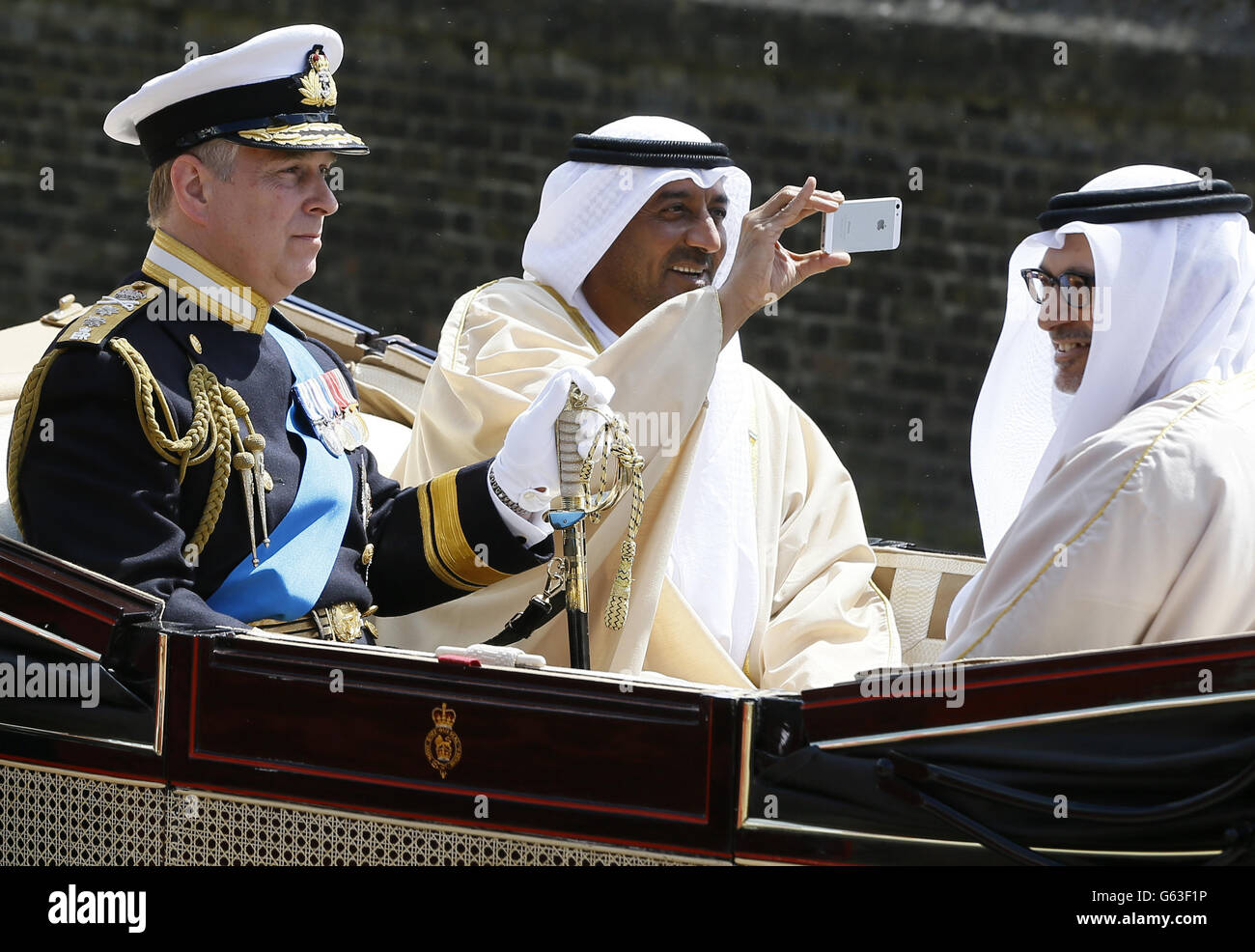 The Duke of York rides in a carriage with Sheik Ahmed bin Saeed Al ...