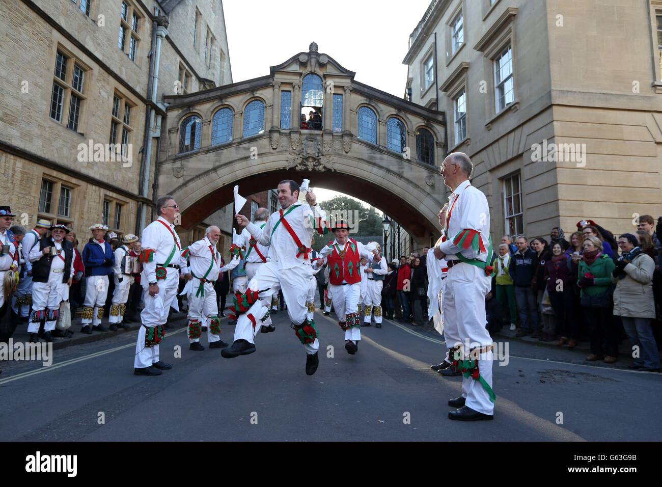 Morris dancers in Radcliffe Square, Oxford during the May Day ...