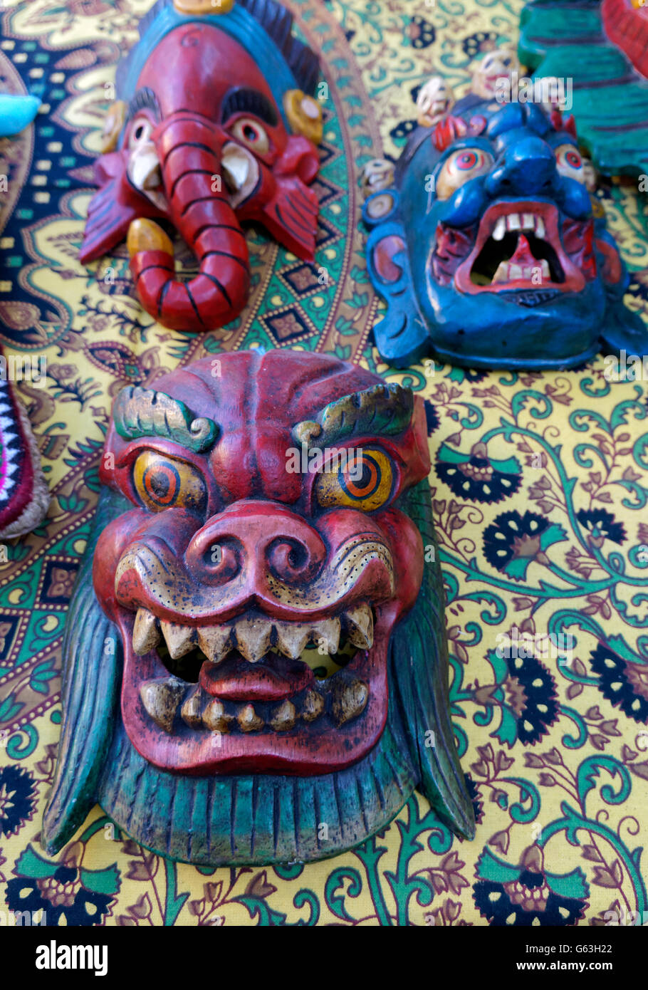 Traditional Nepalese ceremonial wooden dance masks Stock Photo - Alamy