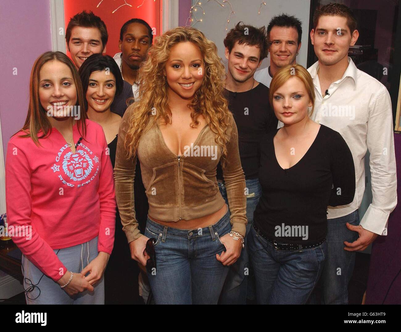 American singer Mariah Carey (centre) visits the Fame Academy house in ...