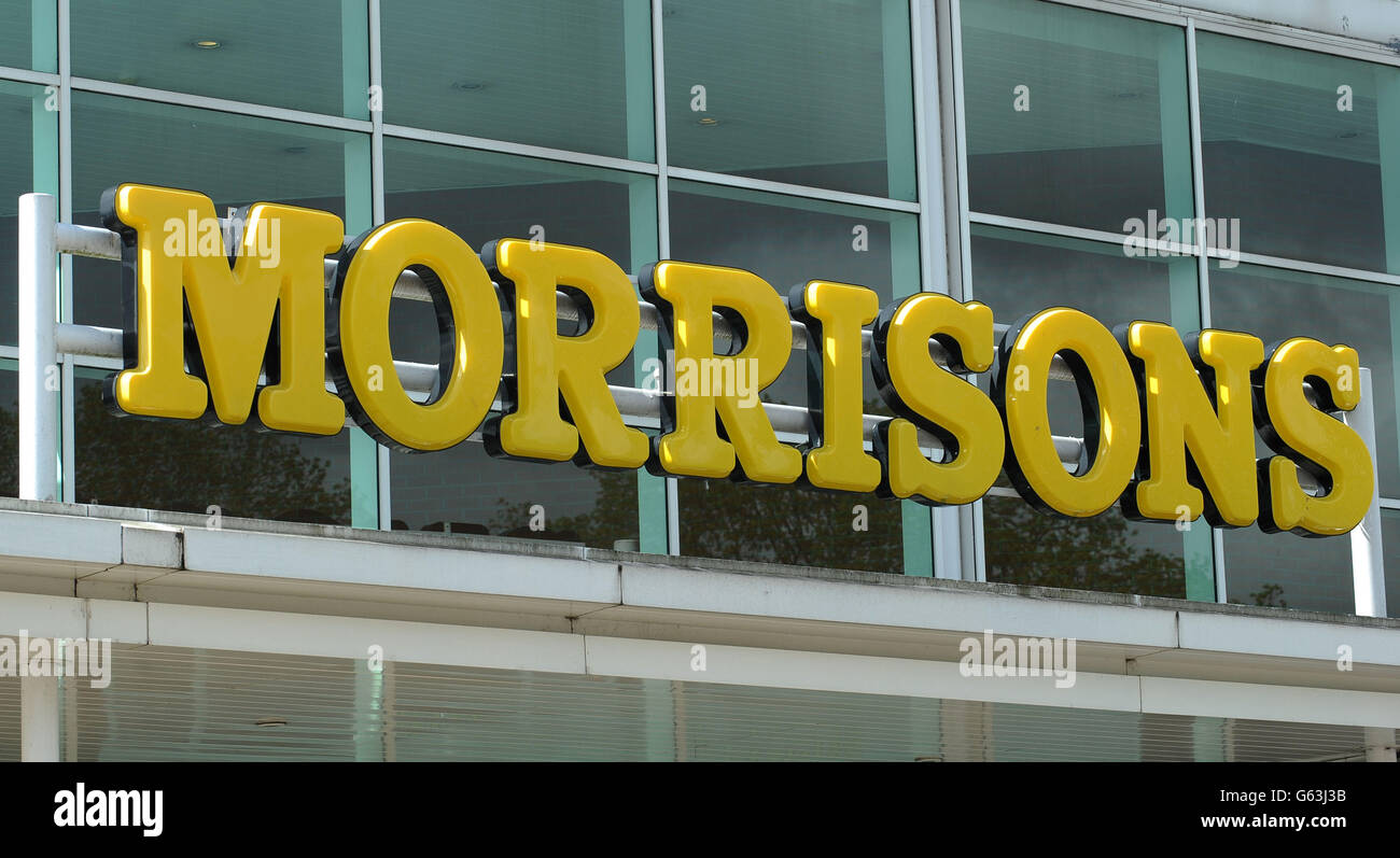 General view of the Morrisons supermarket sign outside the store at ...
