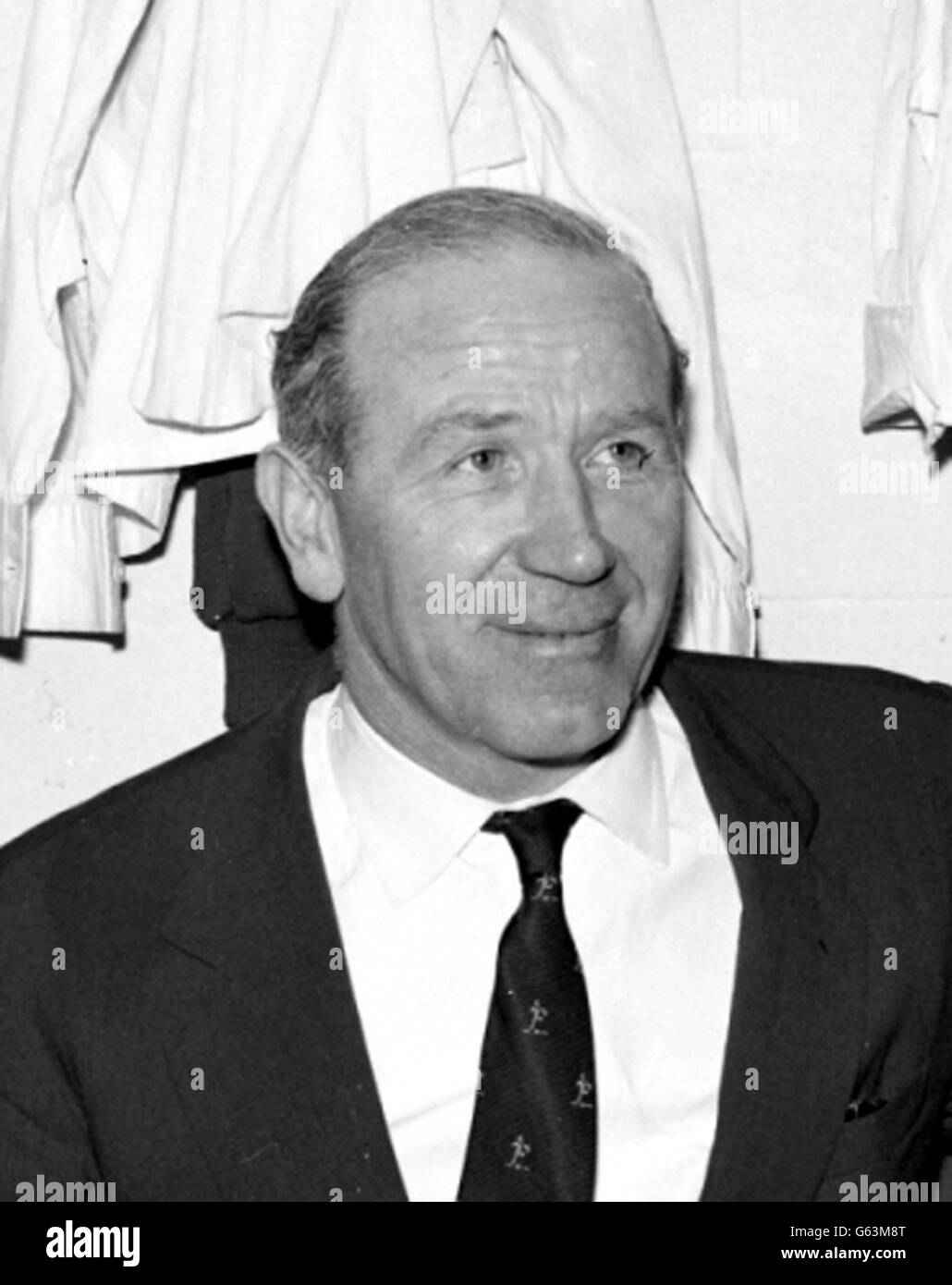 Manchester United manager Matt Busby in the dressing-room at ...