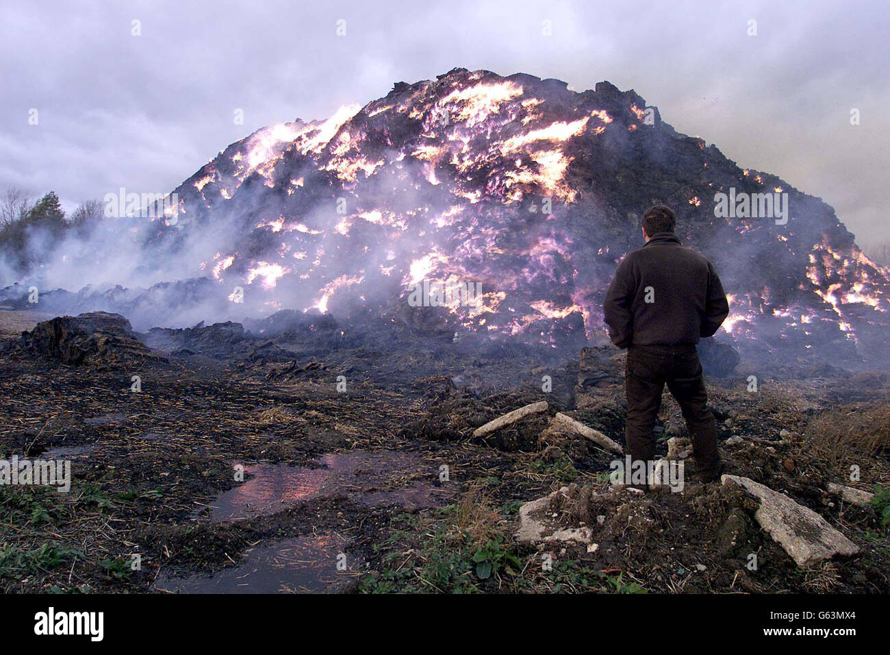 A hay stack on fire Stock Photo - Alamy