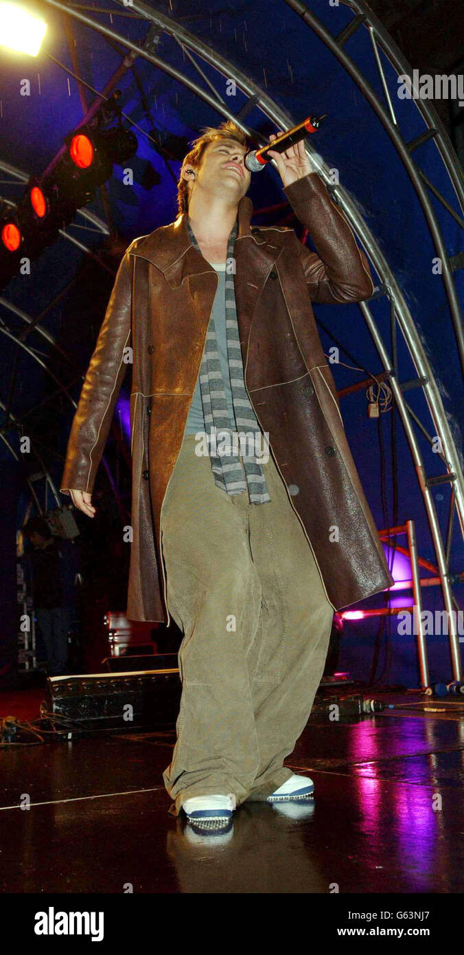 Pop singer Will Young performing a free live concert in aid of BBC ...