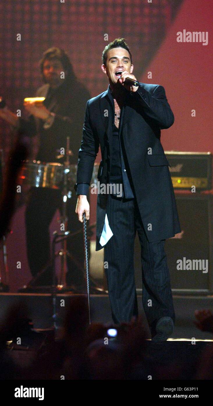 Robbie williams during the mtv europe music awards hi-res stock ...